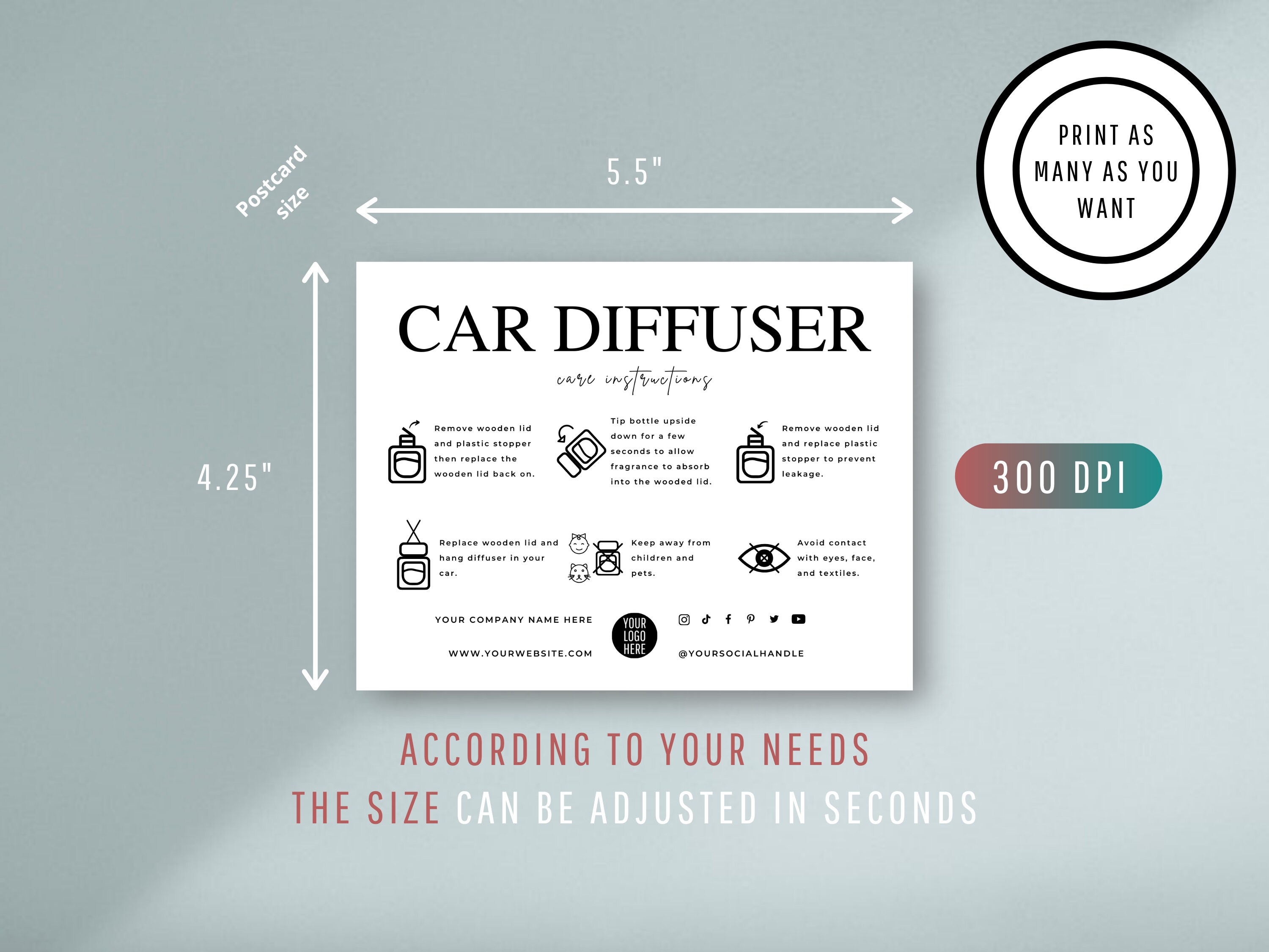 Editable Car Diffuser Care Card Template, Car Scent Care Instructions ...