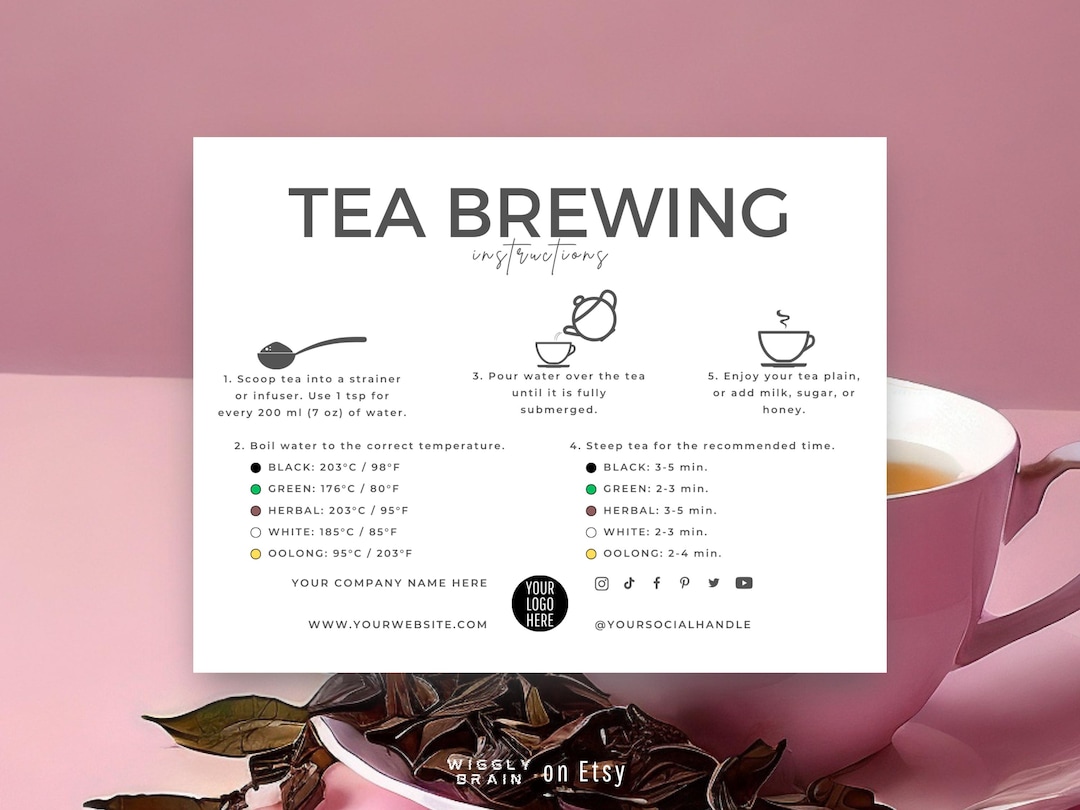 Tea Brewing Guide Card Template, Loose Tea Steeping Instructions, Boho Design Tea Preparation ...