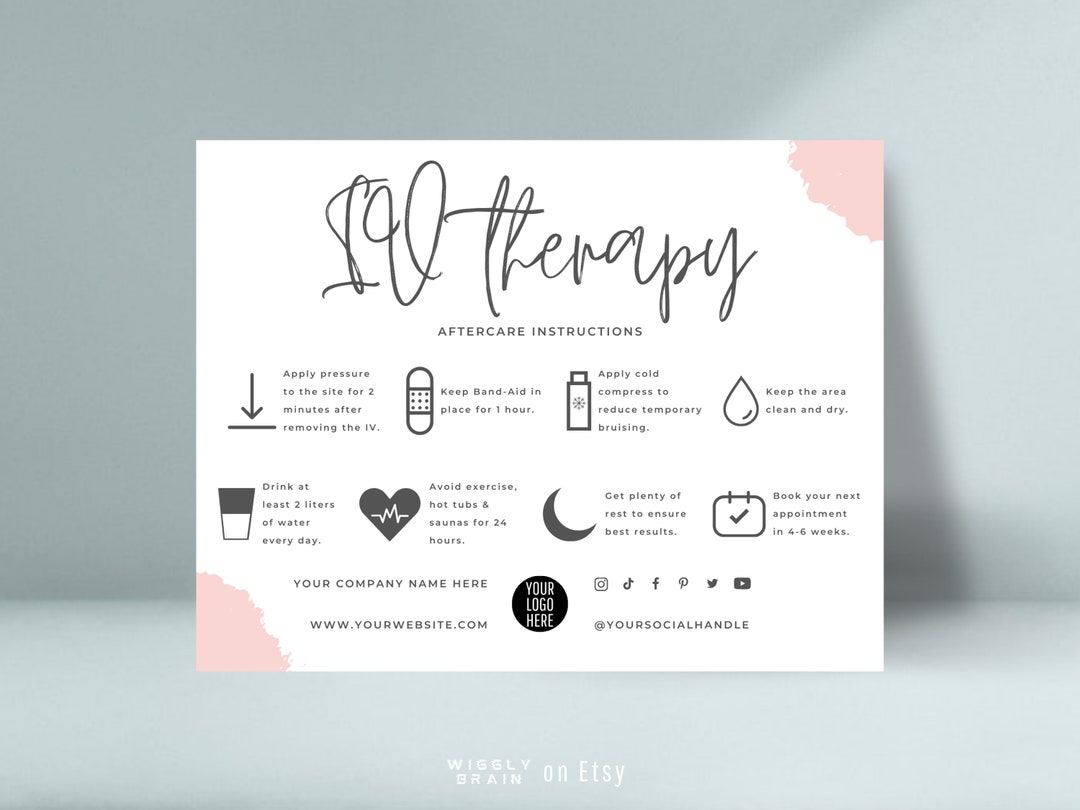 Editable IV Therapy Aftercare Card Templates, IV Hydration Post Care ...
