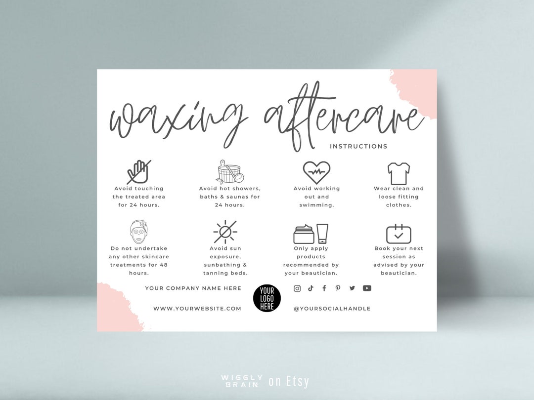 Waxing Aftercare Card Template, Editable Post Hair Wax Guide Advice