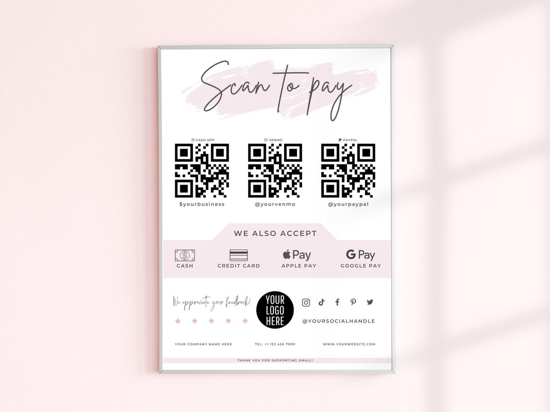QR Code Sign Template, Scan to Pay Payment Sign, Custom Venmo QR Code ...