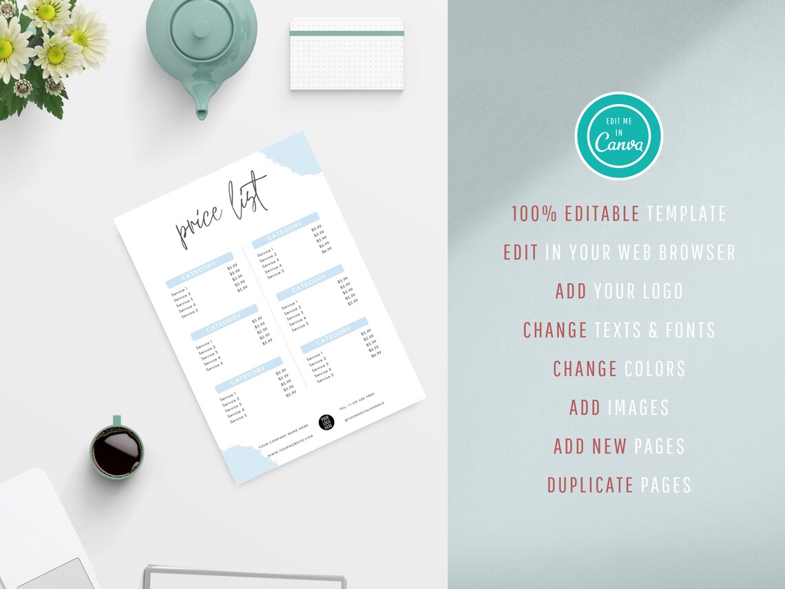Editable Vinyl Price List Template, Printable Pricing Sheet, Beauty ...