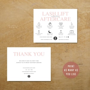 Lash Lift Aftercare Template, Editable Eyelash Lift Care Card ...