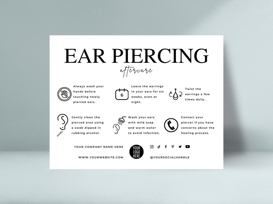Editable Ear Piercing Aftercare Template, Piercing Guide, Elegant ...