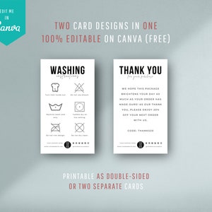 Washing Instructions Card Template, Printable Clothing Care Cards, DIY ...