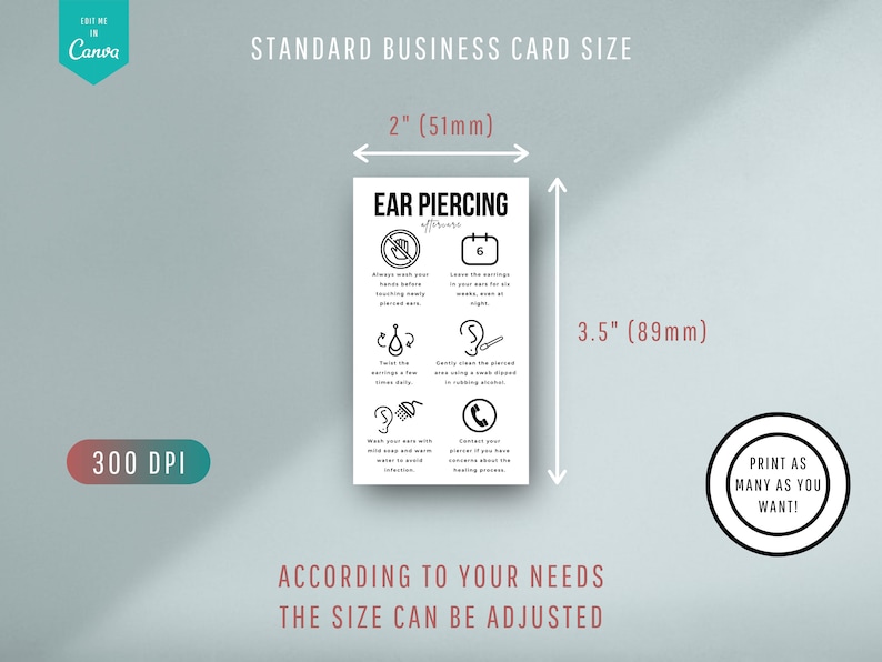 Editable Ear Piercing Aftercare Template Chic Piercing Guide - Etsy
