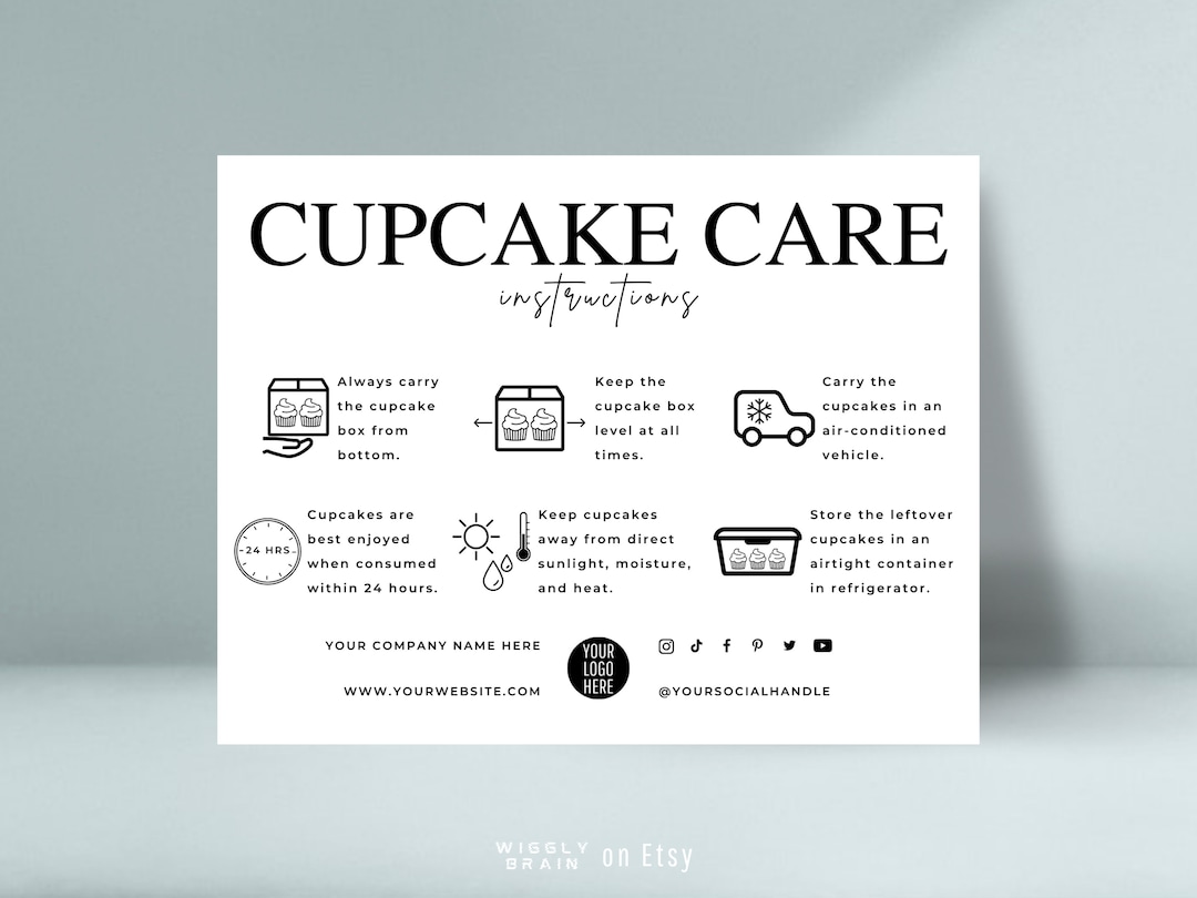 Cupcakes Care Card Template, Editable Muffins Care Guide Tips ...