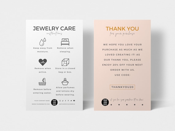 Editable Jewelry Care Card Template Jewellery Care Cards - Etsy