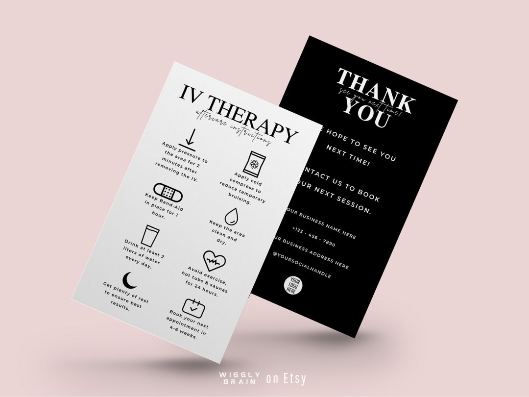 Editable IV Therapy Aftercare Card Templates, Mini IV Hydration Post ...