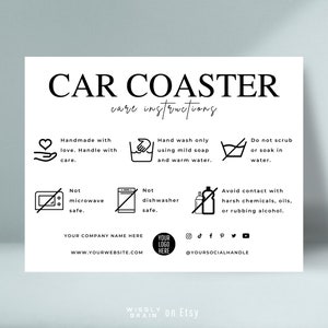 Car Coaster Care Card Template, Editable Car Tumbler Holder Care ...