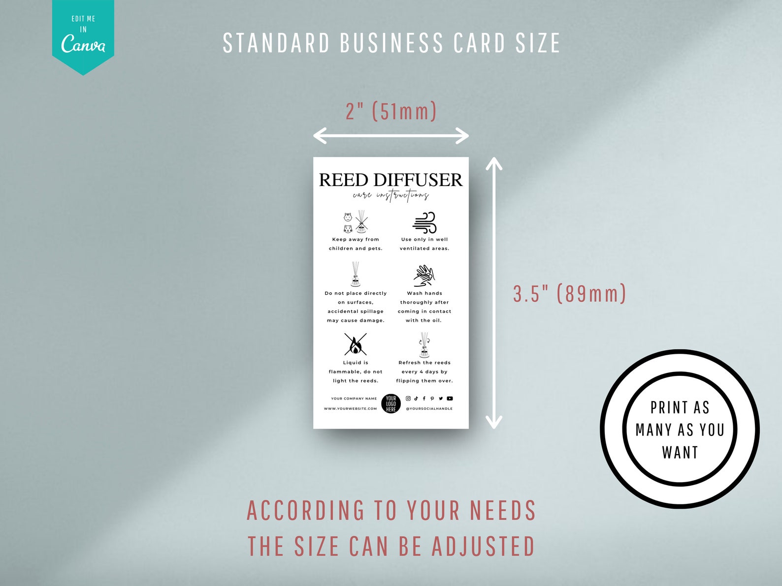 Mini Reed Diffuser Care Card Template, Editable Room Scent Care ...