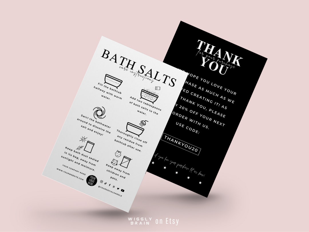 Mini Bath Salts Care Card Template, Epsom Salt Care Guide Instructions ...