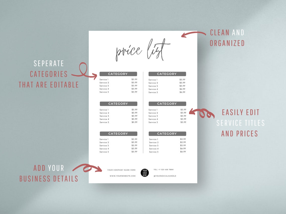 Editable Vinyl Price List Template Printable Pricing Sheet - Etsy