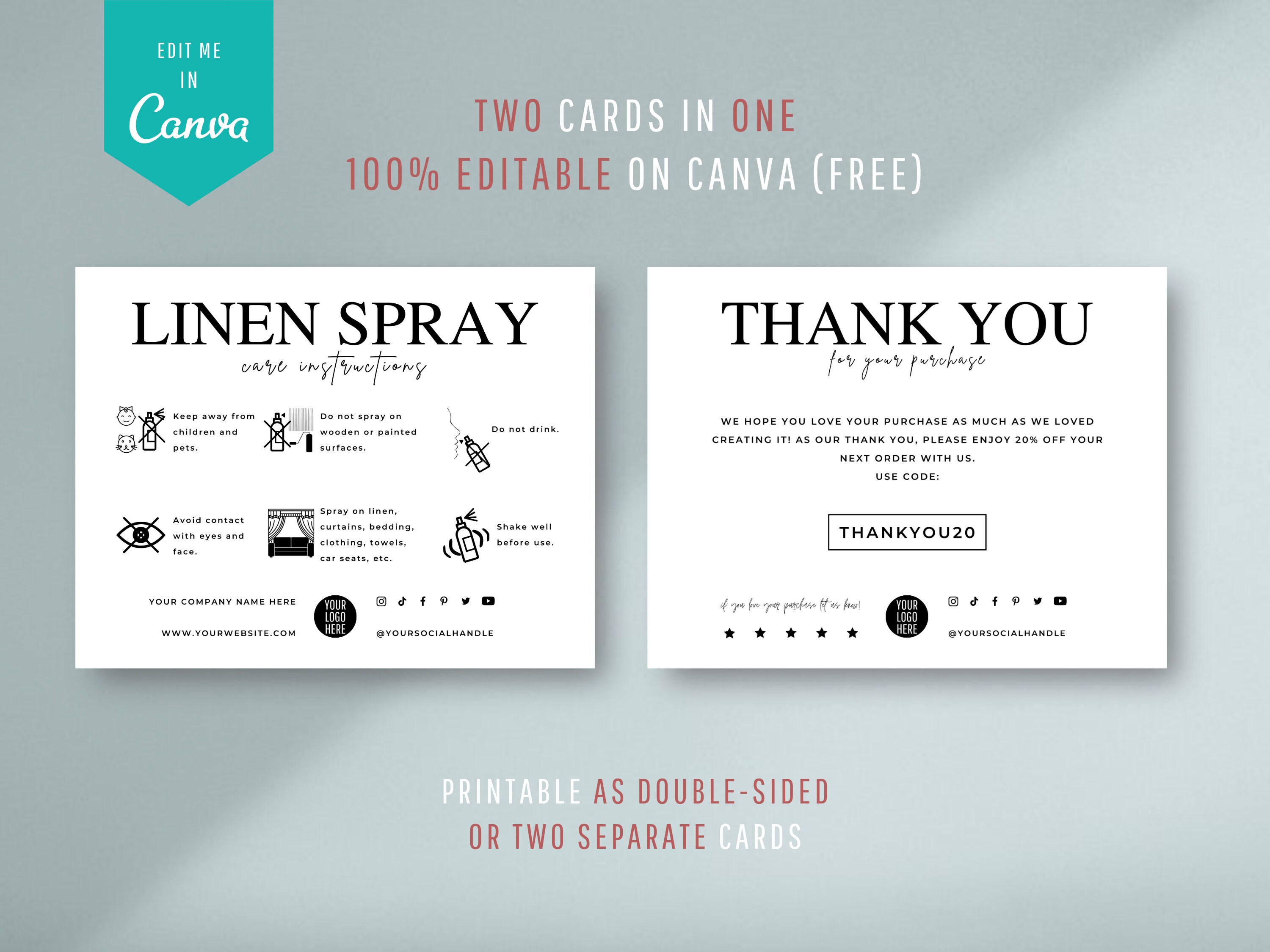 Editable Linen Spray Care Card Template, Fabric Mist Care Instructions ...