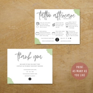 Editable Tattoo Aftercare Instructions Card Template, Printable Tattoo ...