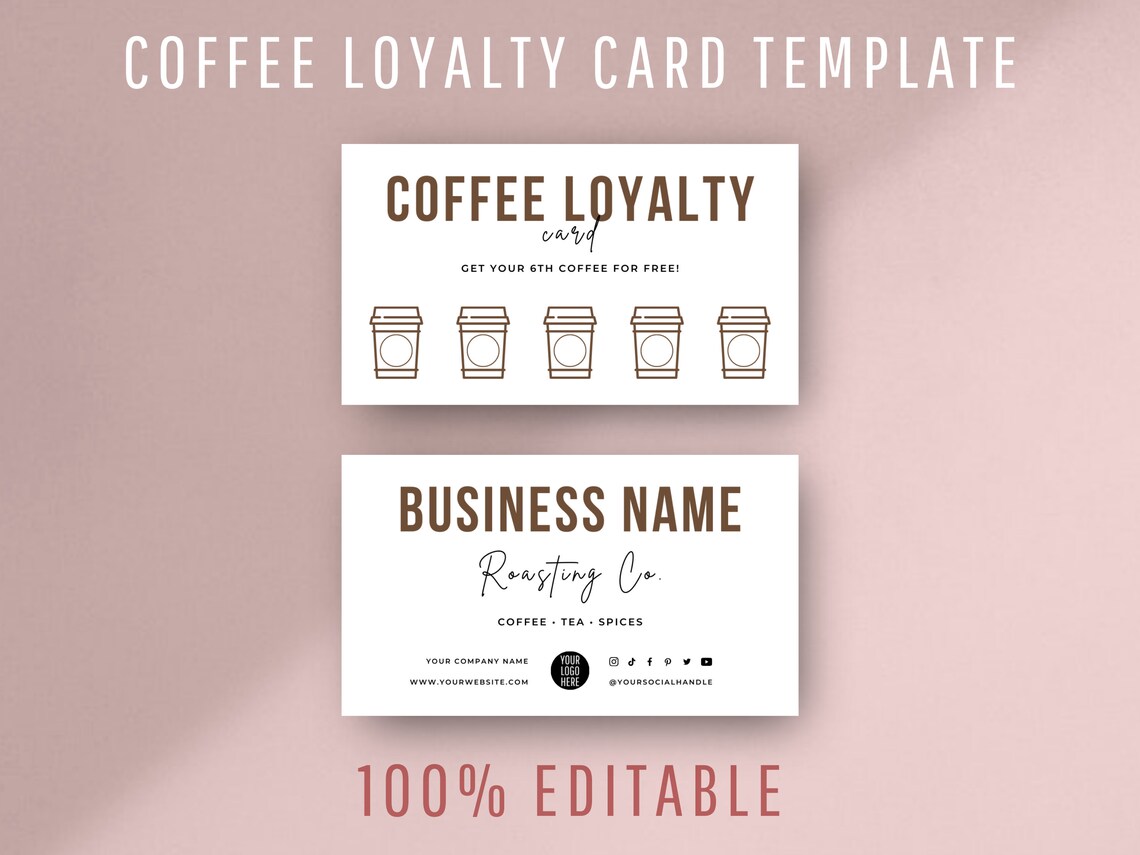 Editable Coffee Loyalty Card Template, Coffee Shop Stamp Card Design ...