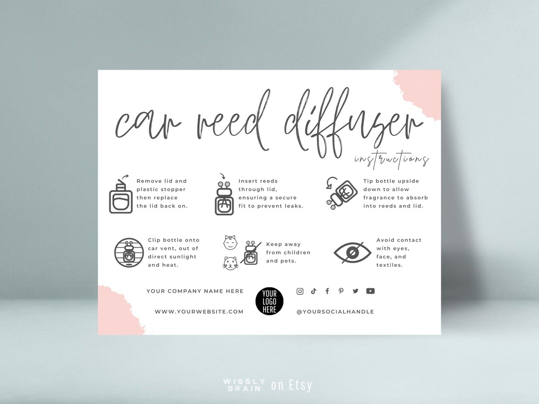 Car Reed Diffuser Care Card Template, Editable Car Vent Clip Diffuser ...