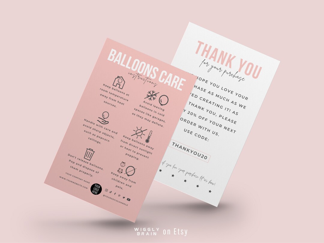 Editable Mini Balloons Care Card Template, Air & Helium Balloon Safety ...