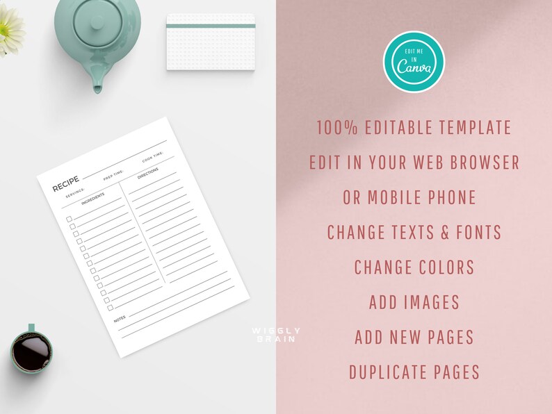 Editable Recipe Template, Custom Recipe Book, Blank Recipe Card, Family ...