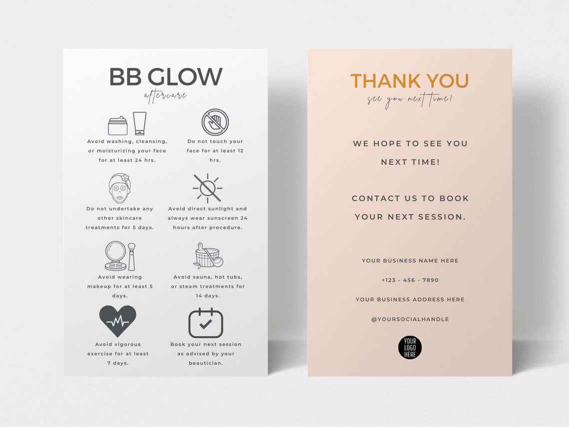 BB Glow Aftercare Card Template, Editable Facial Post Care Instructions ...