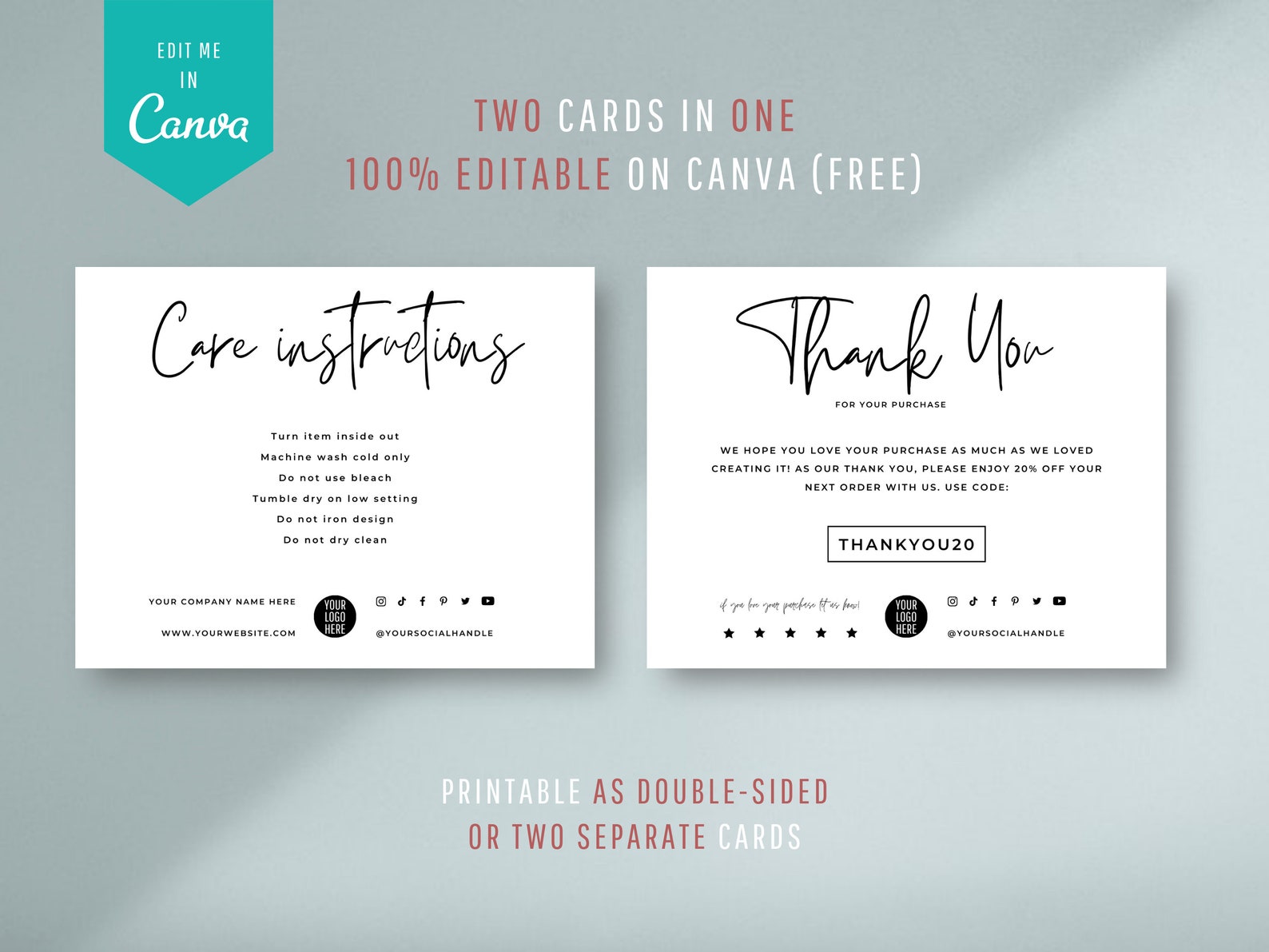 Editable Care Card Template Care Instructions Cards Washing | Etsy