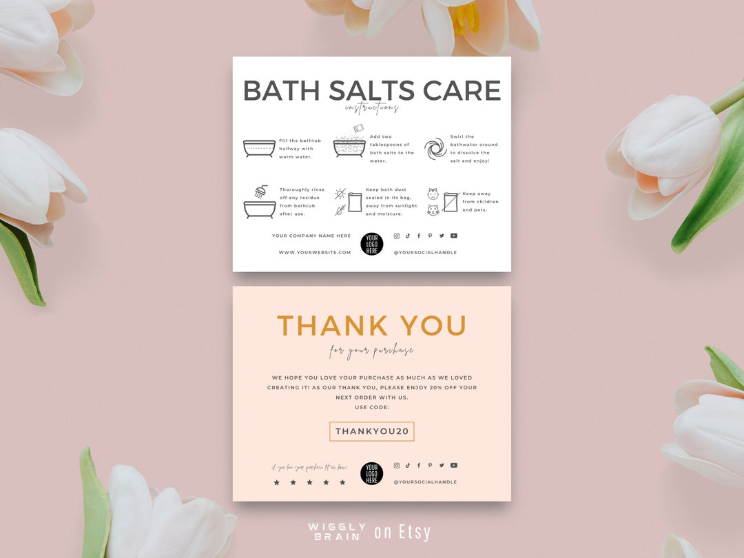 Editable Bath Salts Care Card Template, Epsom Salt Care Guide ...