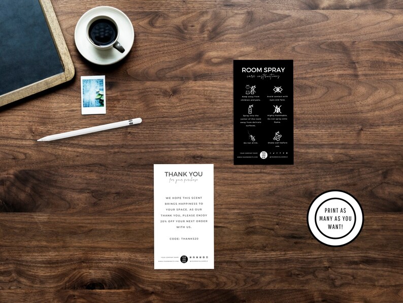 Room Spray Care Card Template, Printable Room Mist Care Instructions ...