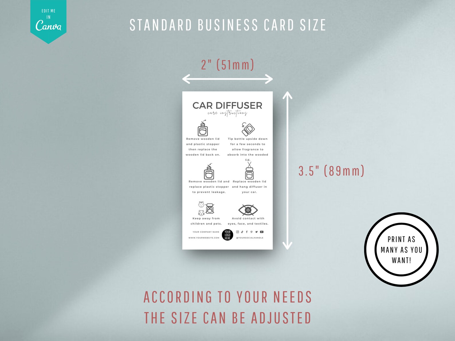 Editable Mini Car Diffuser Care Card Template, Car Scent Care ...
