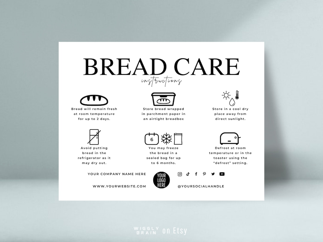 Bread Care Card Template, Editable Loaf of Bread Storage Instructions ...
