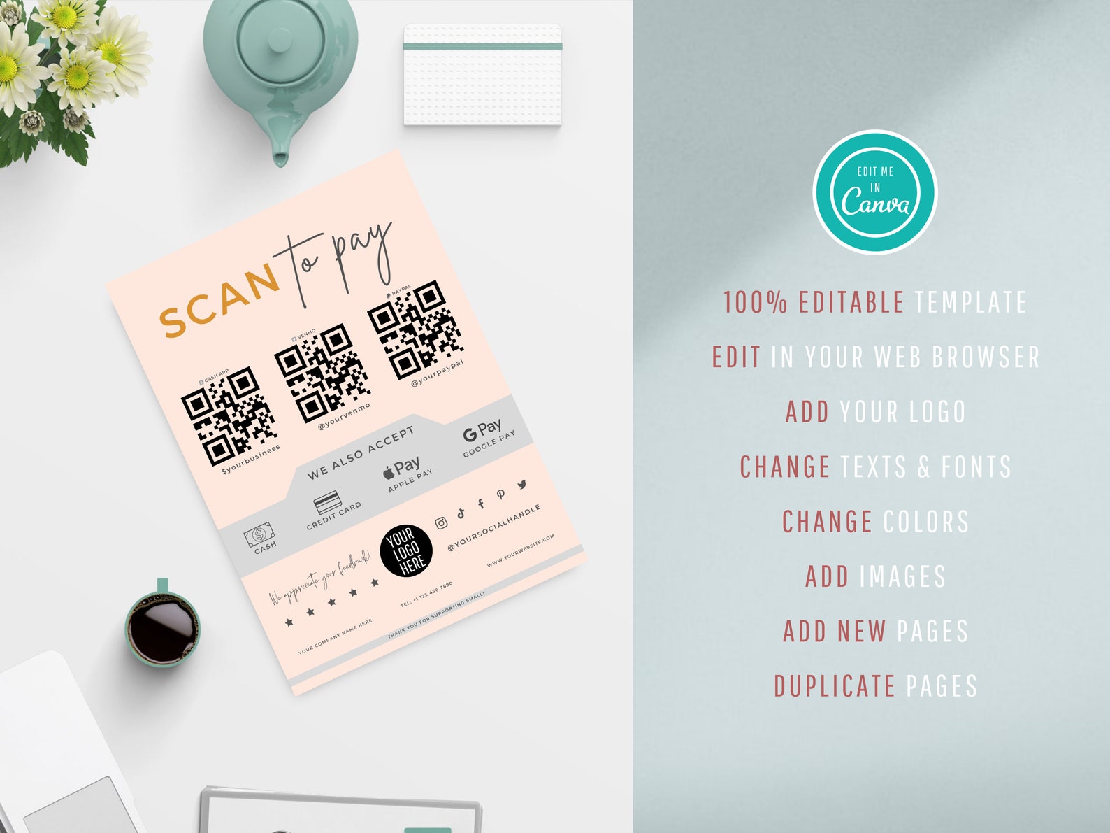 QR Code Sign Template Scan to Pay Payment Sign Custom Venmo - Etsy