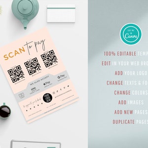 QR Code Sign Template, Scan to Pay Payment Sign, Custom Venmo QR Code ...