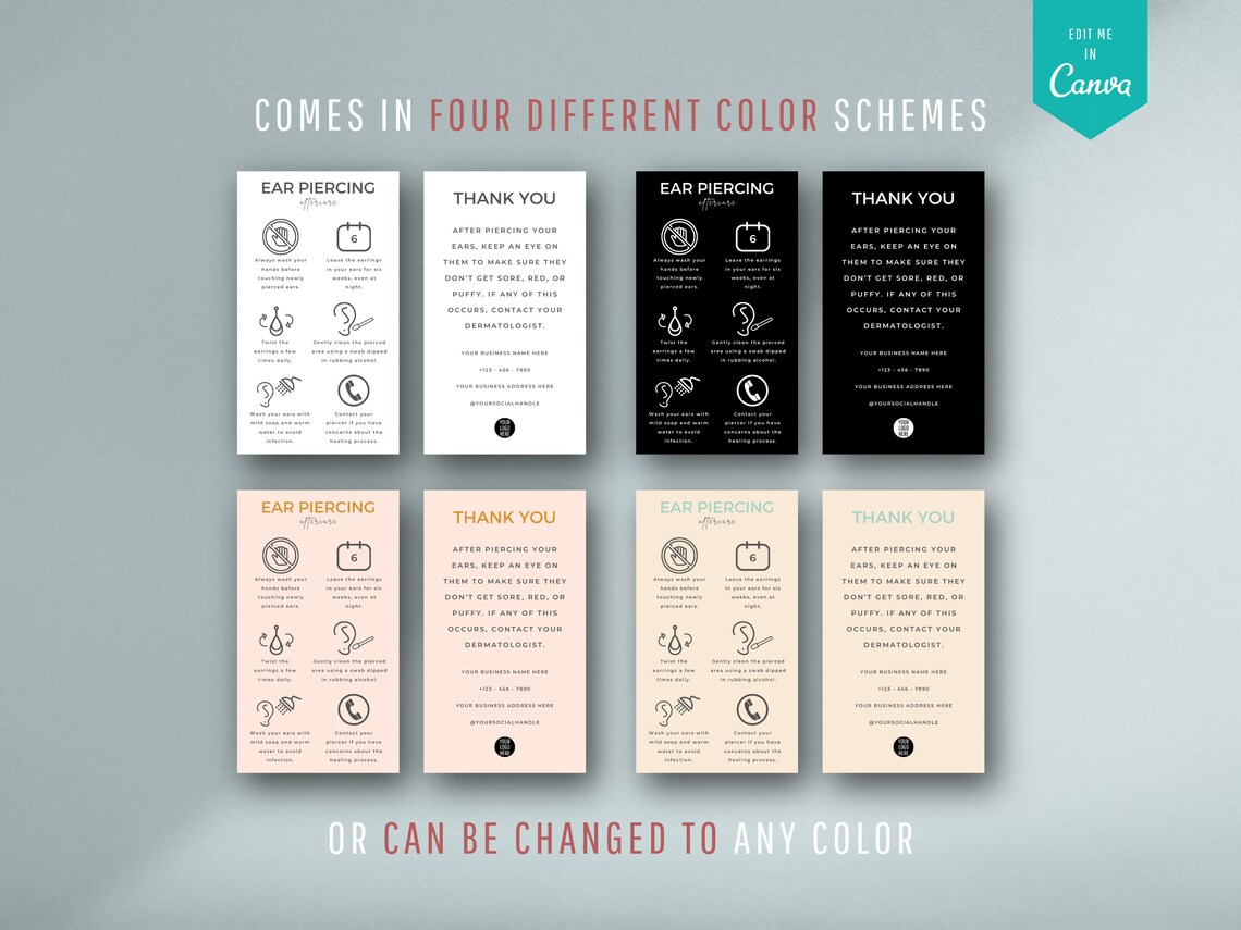 Editable Ear Piercing Aftercare Template, Piercing Guide, Minimalist ...