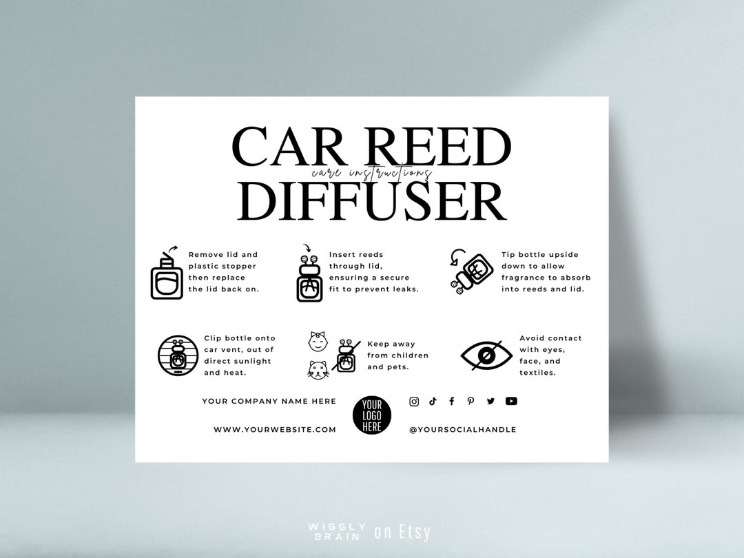 Editable Car Reed Diffuser Care Card Template, Car Vent Clip Diffuser ...