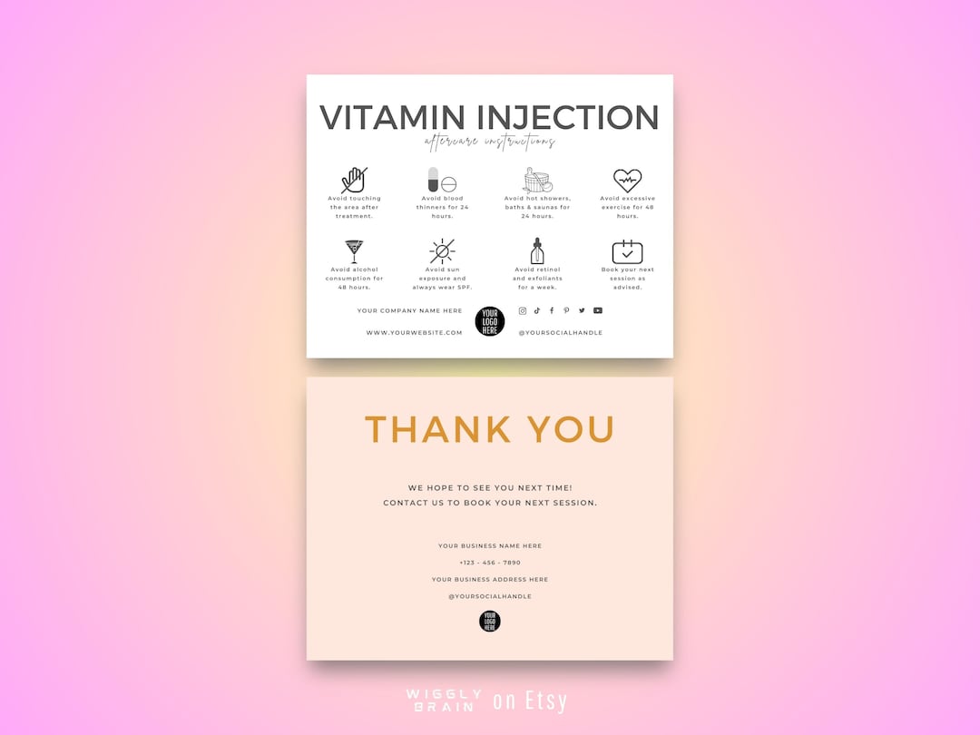 Vitamin Injection Aftercare Template, Editable B12 Injections Post Care ...