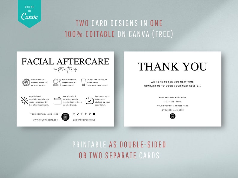 Editable Facial Aftercare Card Template, Facial Treatment Post Care ...