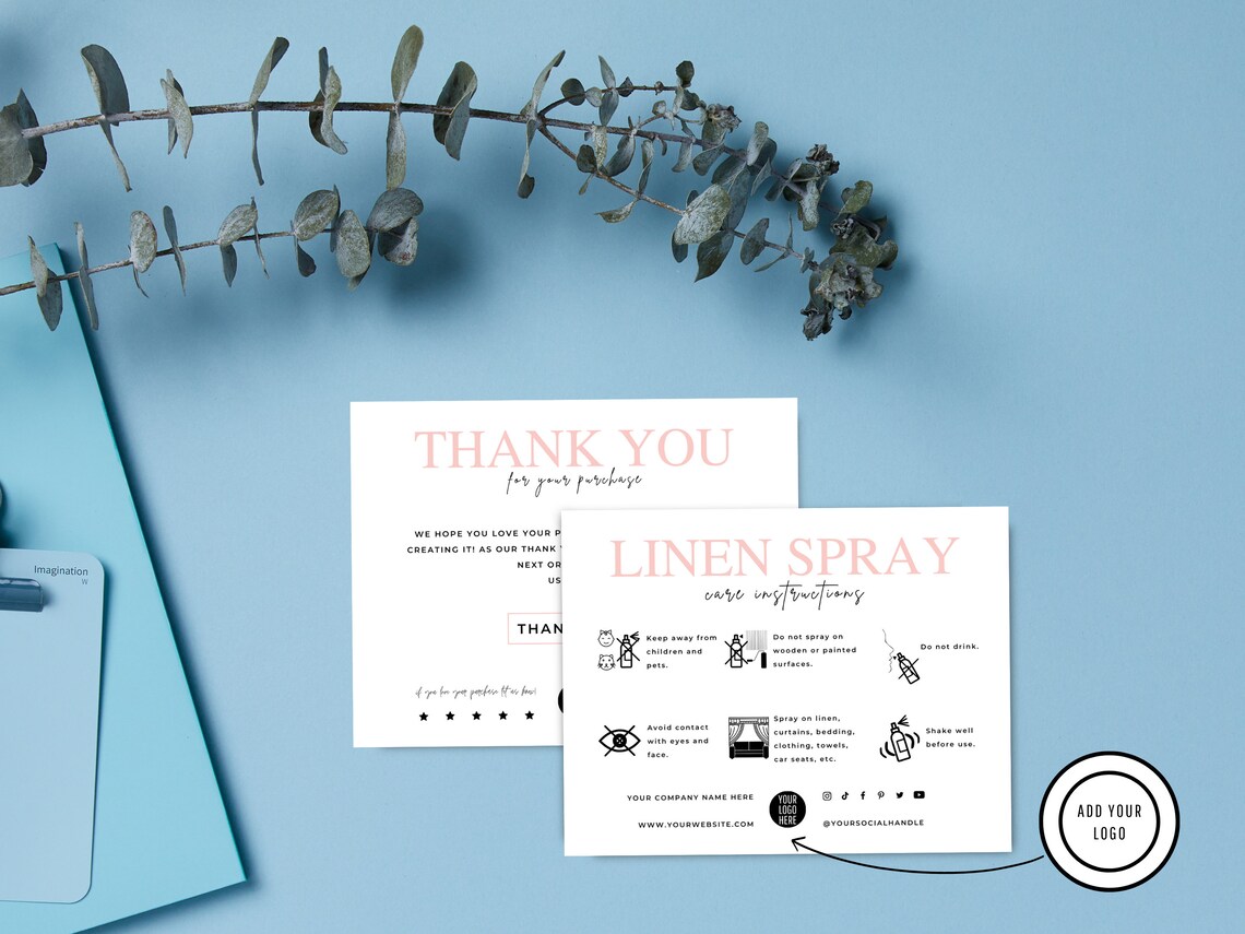 Editable Linen Spray Care Card Template, Fabric Mist Care Instructions ...