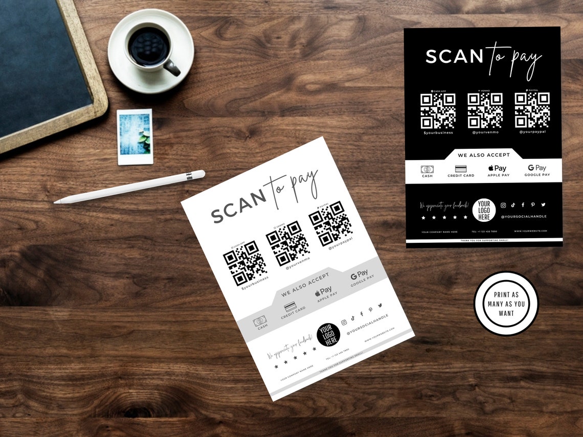 QR Code Sign Template, Scan to Pay Payment Sign, Custom Venmo QR Code ...