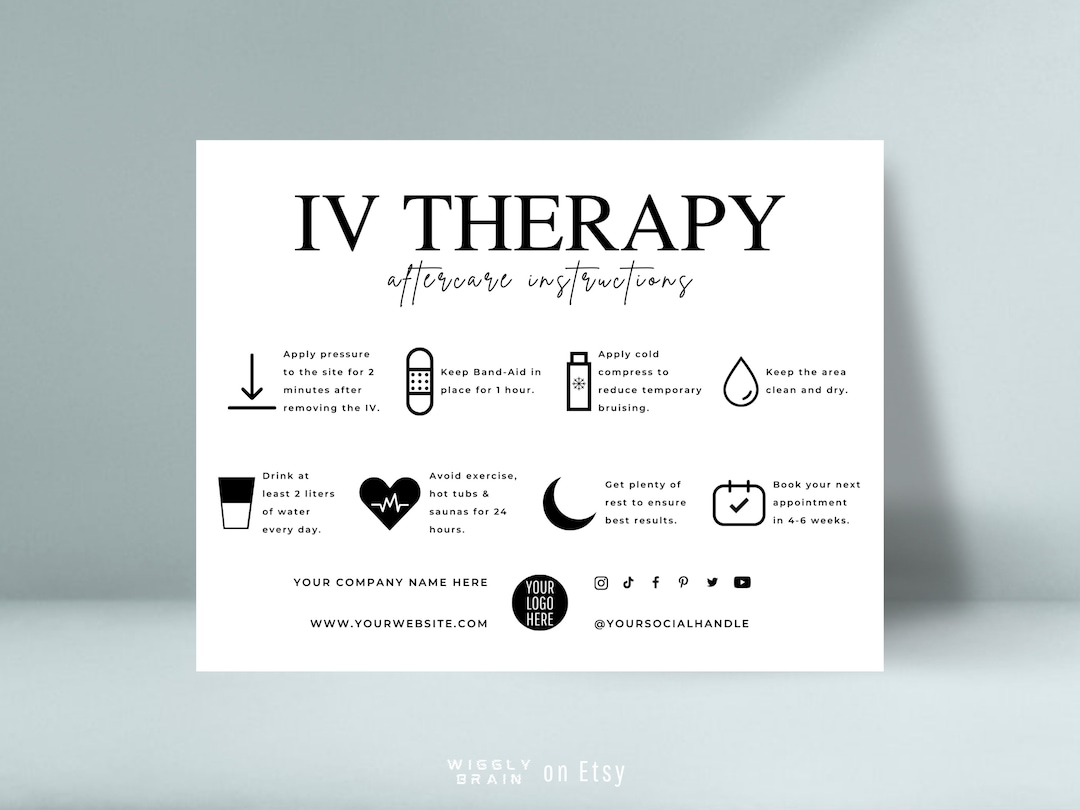Editable IV Therapy Aftercare Card Templates, IV Hydration Post Care ...