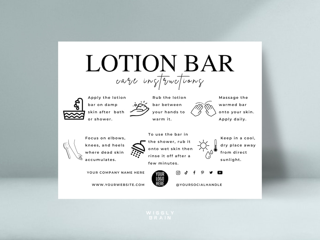Lotion Bar Care Card Template, Editable Solid Lotion Application Guide ...