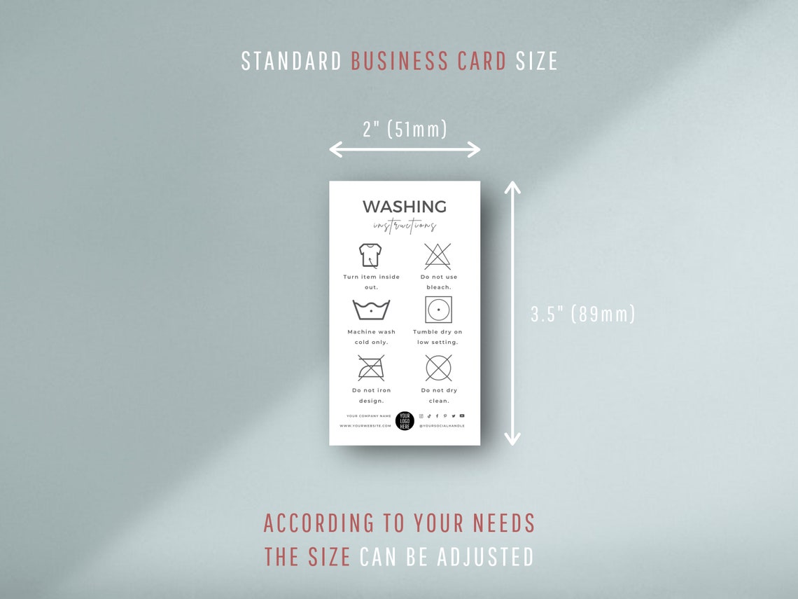 Editable Washing Instructions Card Template Clothing Care | Etsy UK