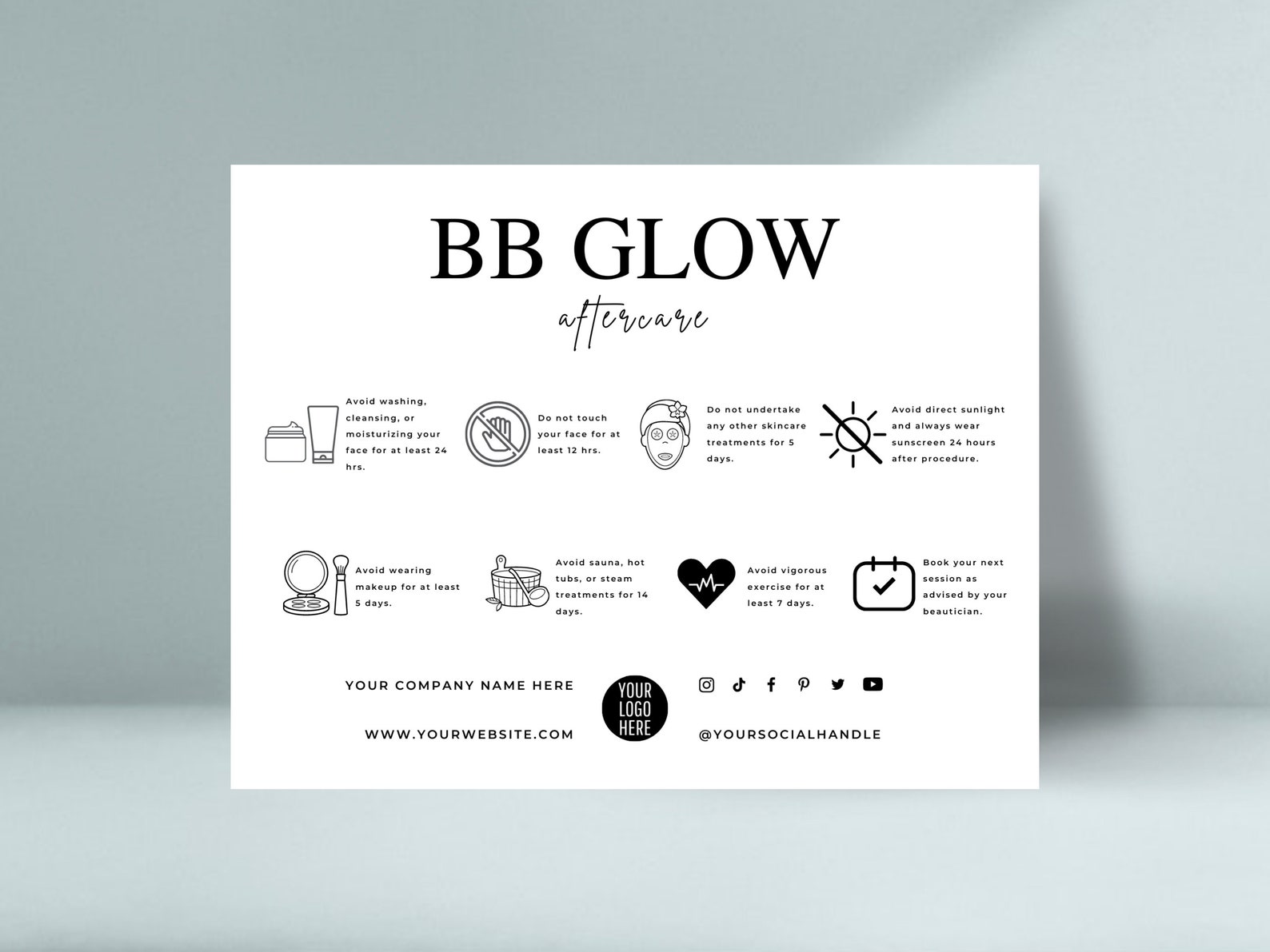 Editable BB Glow Aftercare Card Template, Facial Post Care Instructions ...