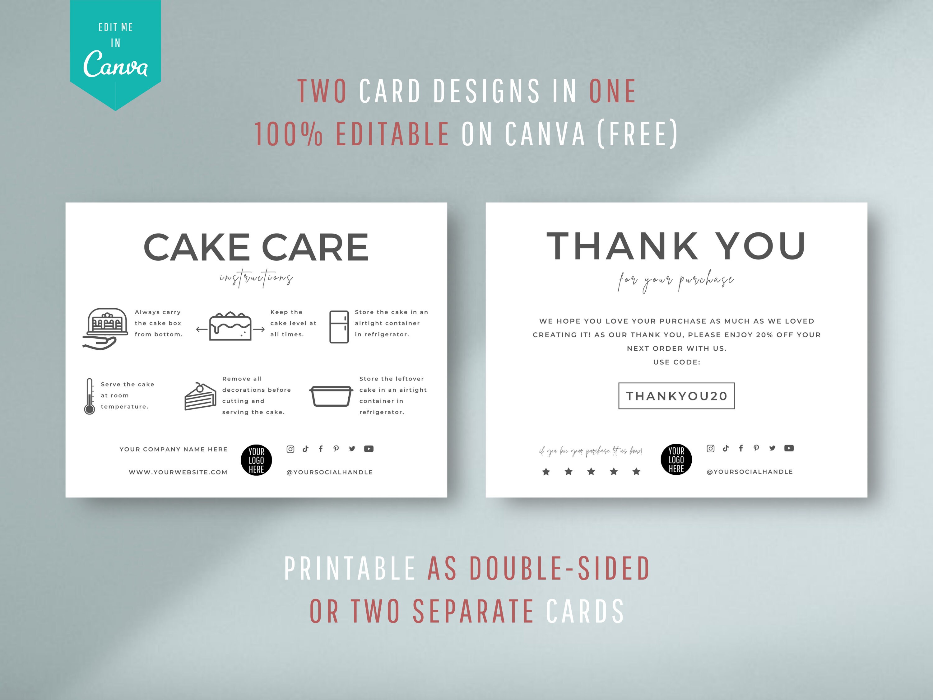 Editable Cake Care Card Template Cake Care Instructions