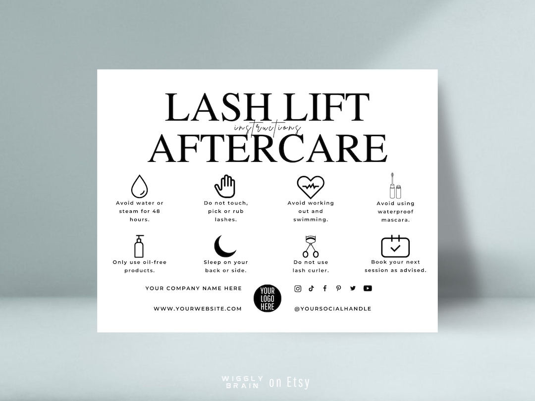 Lash Lift Aftercare Template, Editable Eyelash Lift Care Card ...