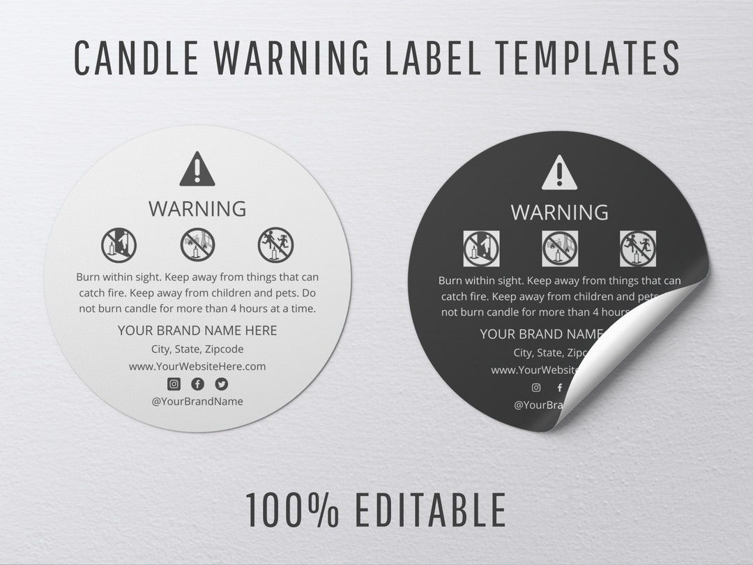Candle Warning Label Template, Printable Candle Safety Labels, Editable ...
