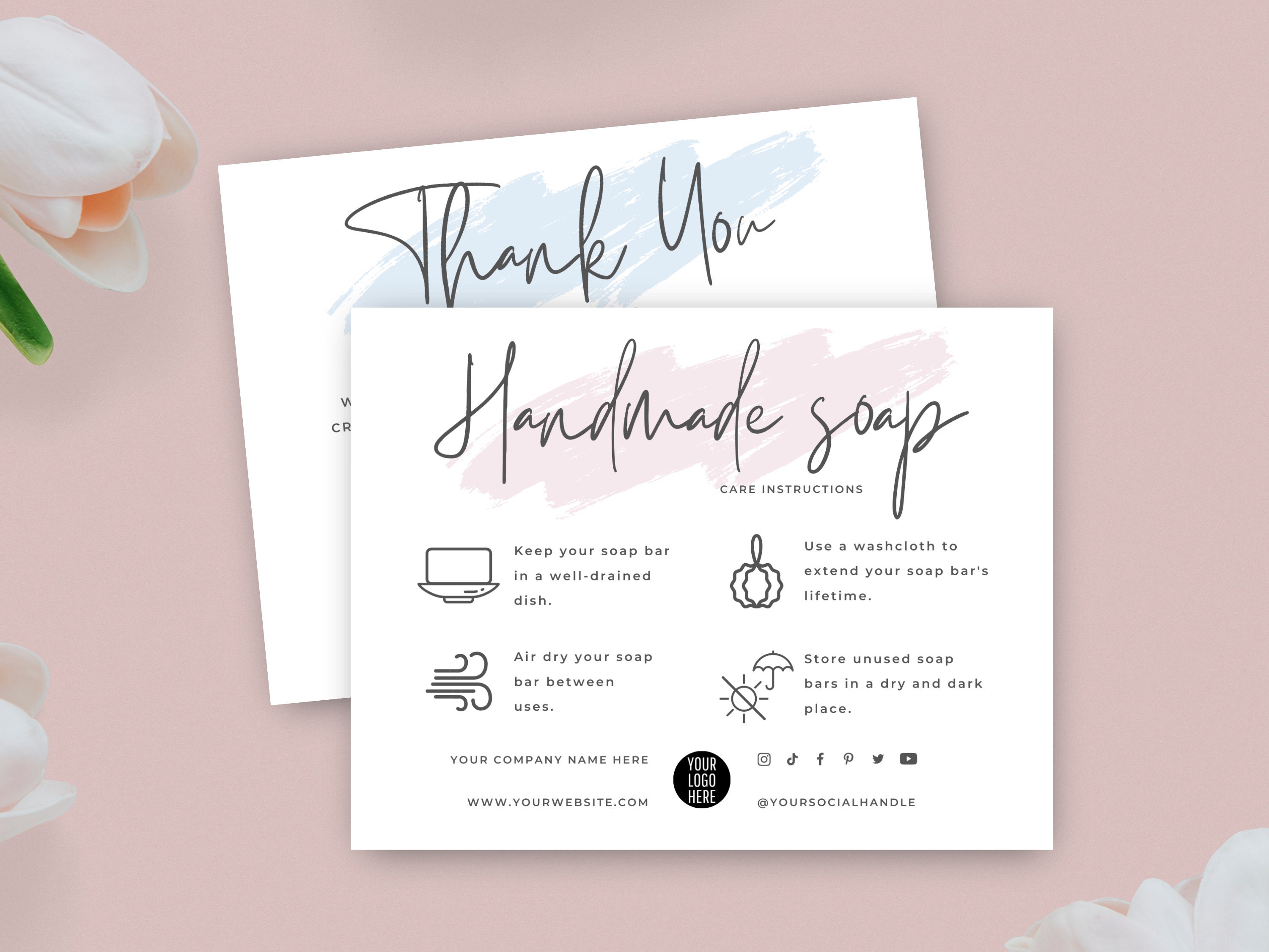 Minimalist Soap Care Card Template Editable Handmade Soap Bar | Etsy