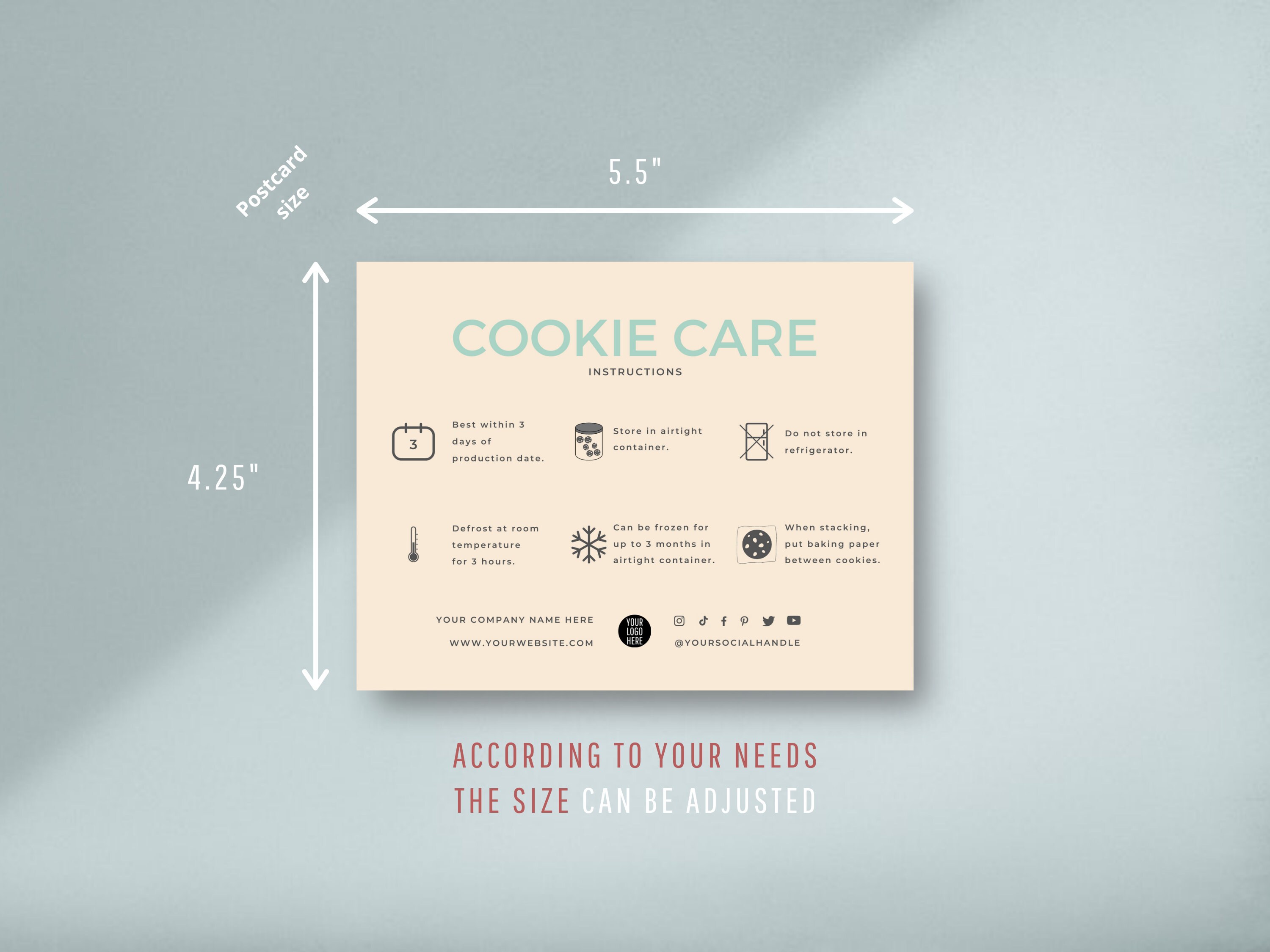 Cookie Care Card Template Editable Cookies Care Instructions | Etsy