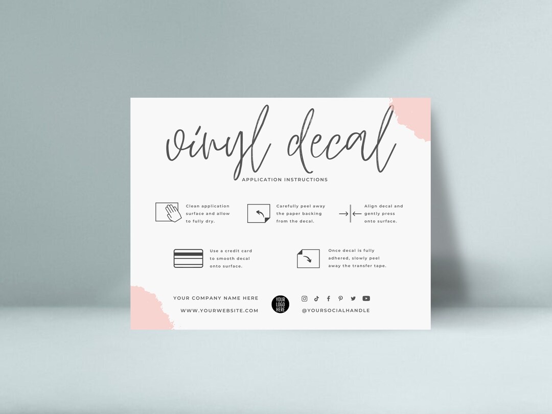 Vinyl Decal Application Instructions Card, Editable Vinyl Care Cards ...