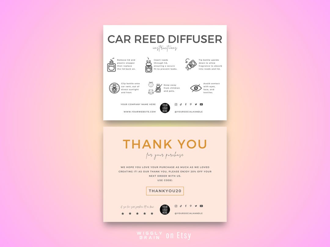Car Reed Diffuser Care Card Template, Car Vent Clip Diffuser ...