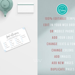 Editable Food Allergens Checklist Template, Allergies Card Template ...