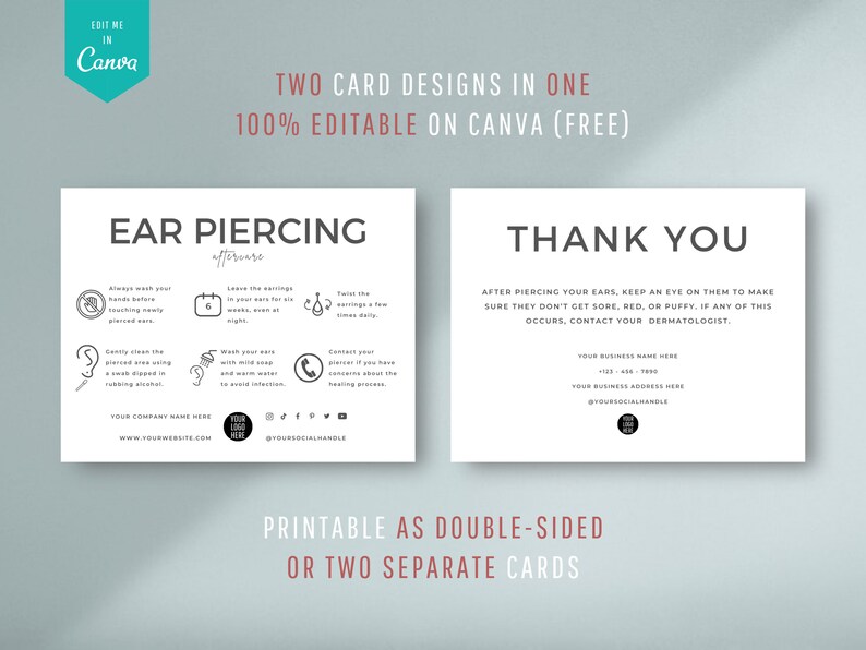 Editable Ear Piercing Aftercare Template Piercing Guide - Etsy